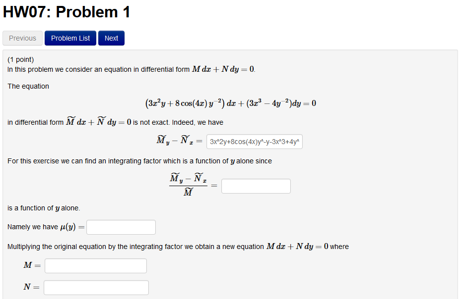 Solved HW07: Problem 1 Previous Problem List Next 1 point In | Chegg.com