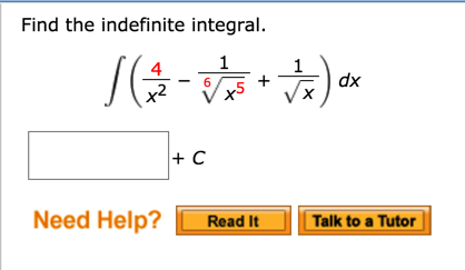 Solved Find the indefinite integral. integral (4/x^2 - 1/6 | Chegg.com