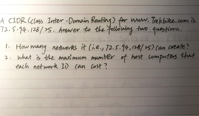 Solved A CIDR (class Inter -Domain Routing) for www. | Chegg.com