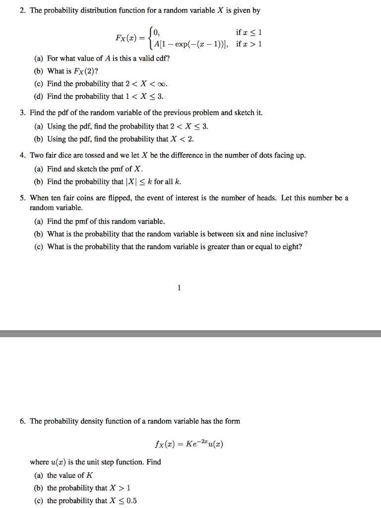 Solved 2. The probability distribution function for a random | Chegg.com