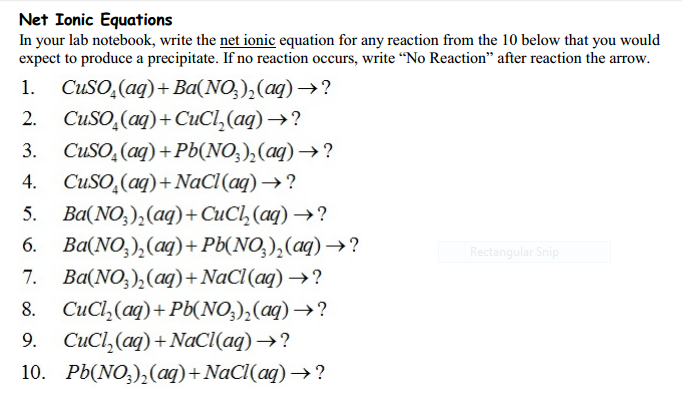 Solved In your lab notebook, write the net ionic equation | Chegg.com