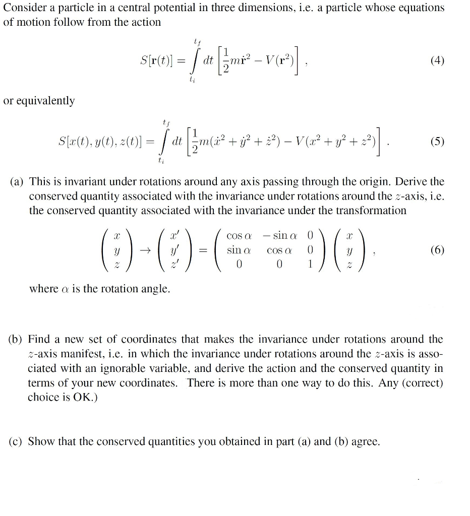 Consider a panicle in a central potential in three | Chegg.com