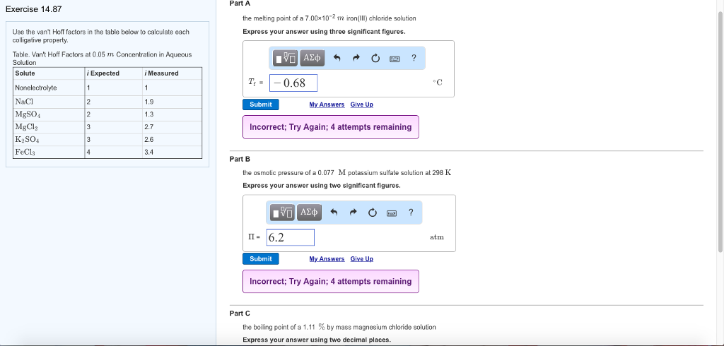 Solved Use the van't Hoff factors in the table below to | Chegg.com