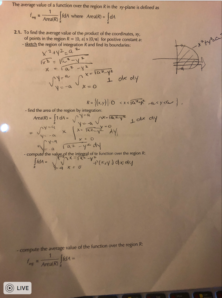 Solved The average value of a function over the region R in | Chegg.com