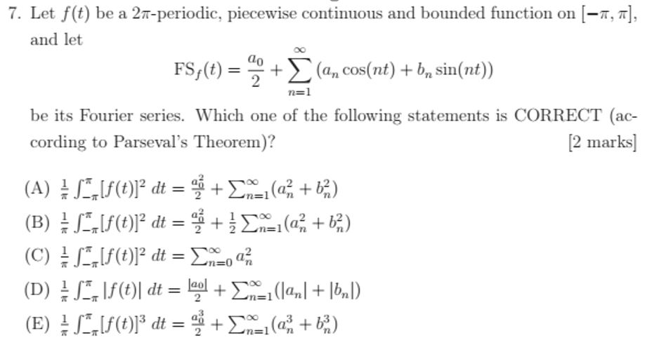 Solved Let f(t) be a 2 pi-periodic, piecewise continuous and | Chegg.com
