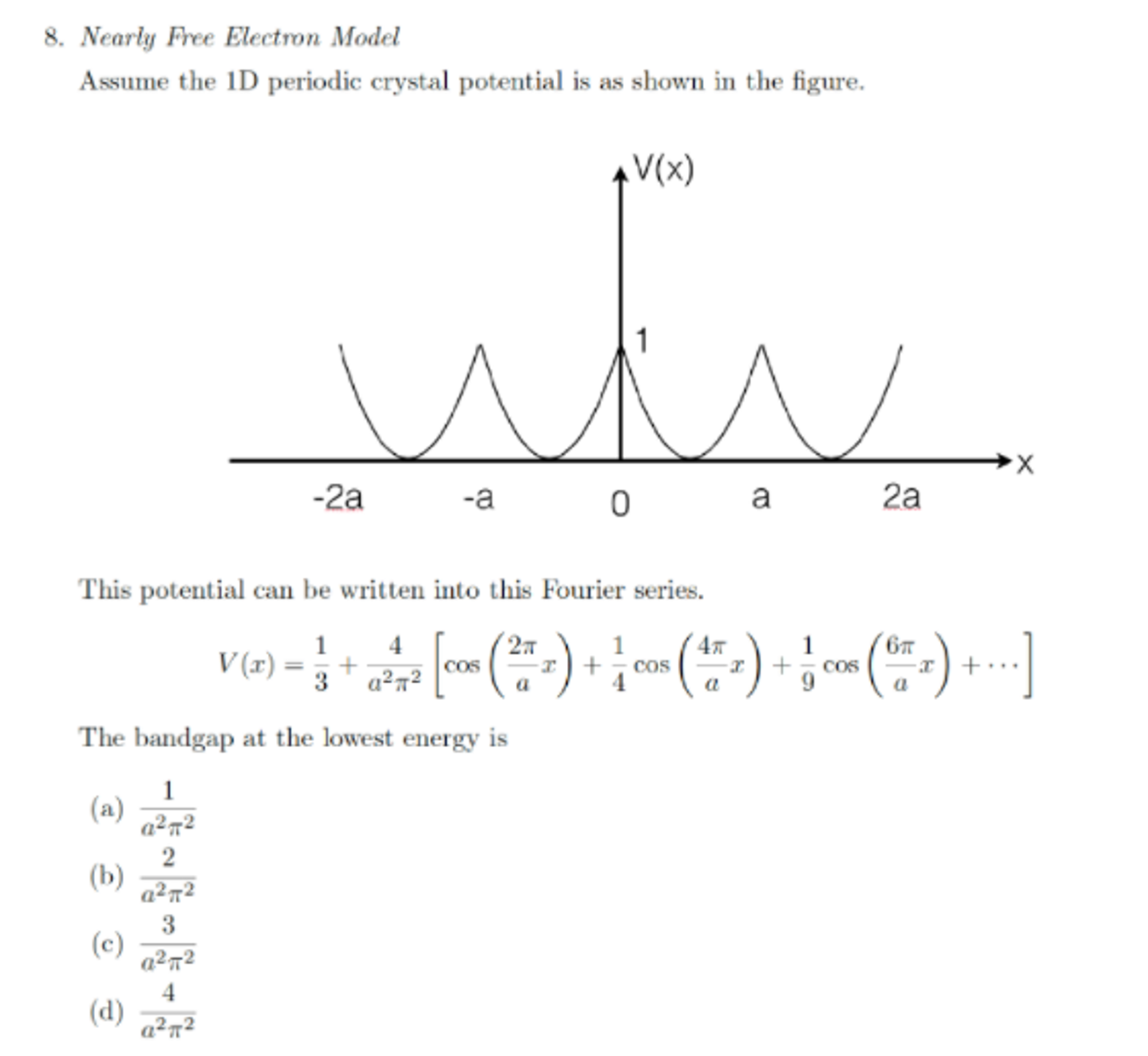 Solved Assume the ID periodic crystal potential is as shown | Chegg.com