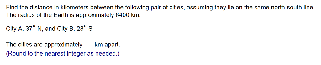 Solved Find the distance in kilometers between the following | Chegg.com