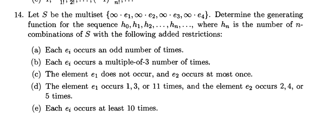 Solved 14. Let S be the multiset {oo e,e2, oo e3, oo e4). | Chegg.com