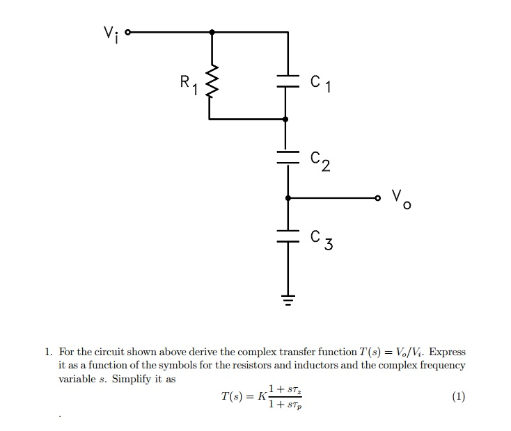 Solved Derive the complex transfer function T(s) = V0/Vi1. | Chegg.com
