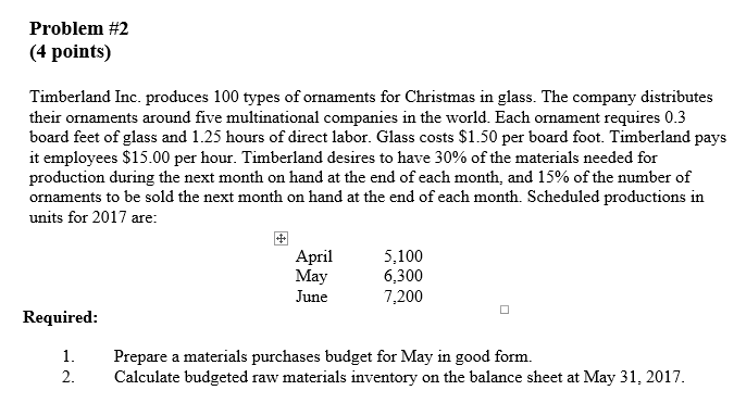 Solved Problem #2 (4 points) Timberland Inc. produces 100 | Chegg.com