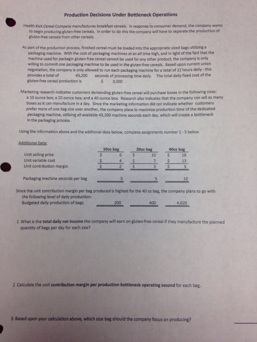 Solved Production Decisions Under Bottleneck Operations | Chegg.com