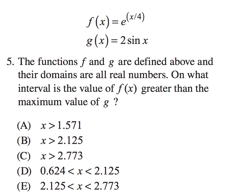 Solved f (x) = e(x/4) g(x)=2sinx 5. The functions f and g | Chegg.com