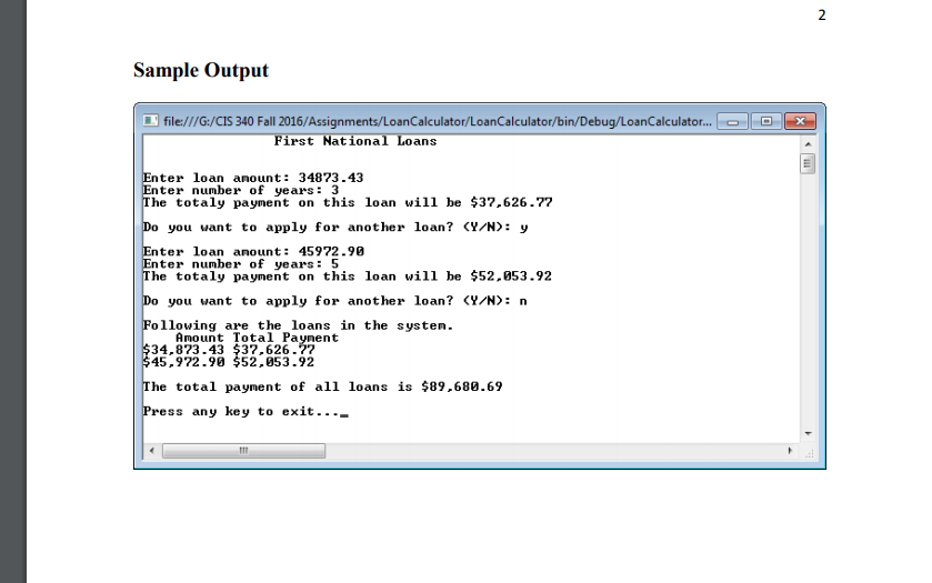 Solved Sample Output file:///G:/CIS 340 Fall | Chegg.com