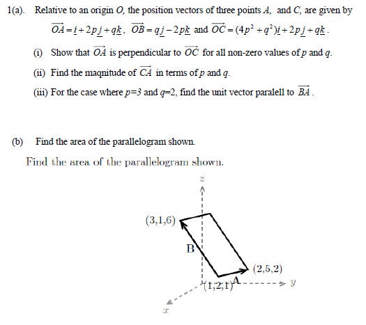 Solved 1(a). Relative to an origin O, the position vectors | Chegg.com