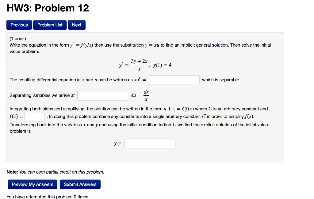 Solved HW3: Problem 12 Previous Problem List Next (1 point) | Chegg.com