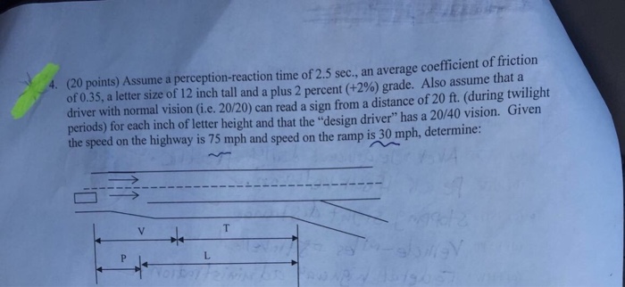 Solved 4. (20 points) Assume a perception-reaction time of | Chegg.com