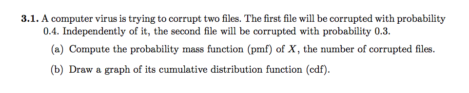 Solved 3.1. A computer virus is trying to corrupt two files. | Chegg.com