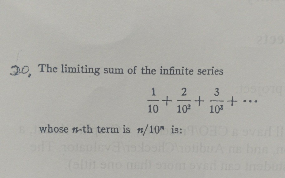 Solved 3o, The limiting sum of the infinite series 1 2 3 10 | Chegg.com