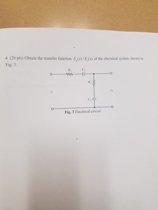 Solved 4. (20 pts) Obtain the transfer function E, (s)/ E, | Chegg.com