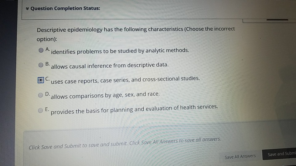 Solved Question Completion Status: Descriptive epidemiology | Chegg.com
