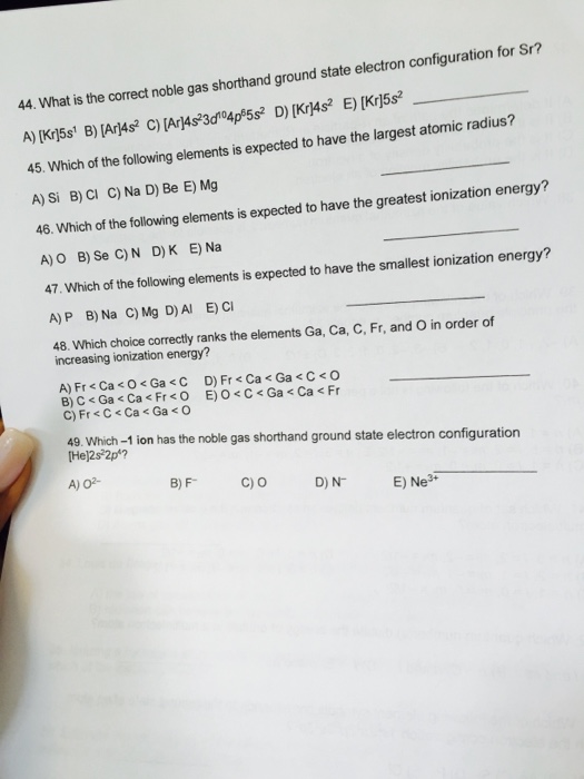 Solved What is the correct noble gas shorthand ground state | Chegg.com
