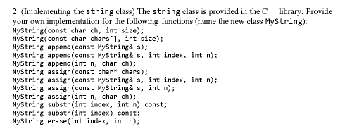 2. (Implementing the string class) The string class | Chegg.com