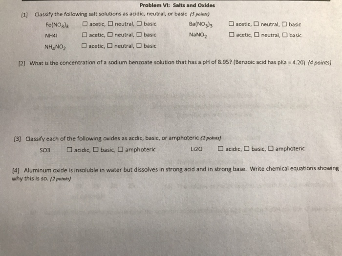 Solved Classify the following salt solutions as acidic, | Chegg.com