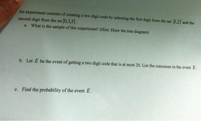 Solved An experiment consists of creating a two digit code | Chegg.com