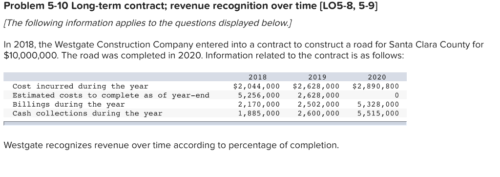Solved Problem 5-10 Long-term contract; revenue recognition | Chegg.com