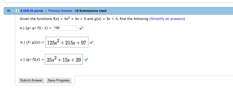 Solved Given The Functions F X 5x 2 3x 5 And G X