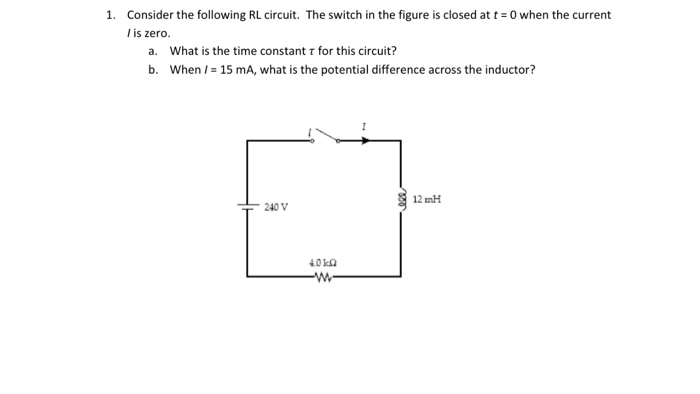 Solved Consider the following RL circuit. The switch in the | Chegg.com