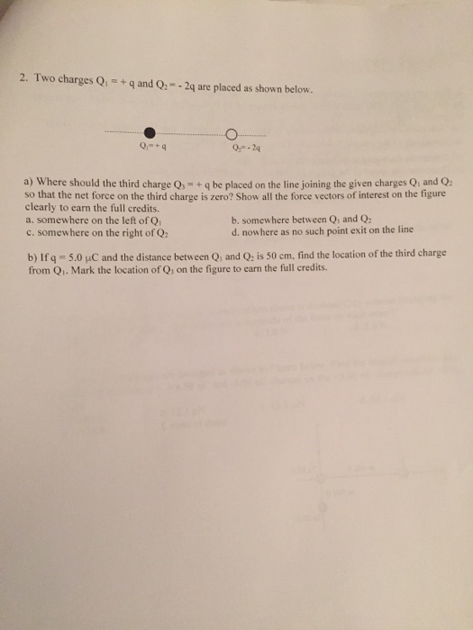 Solved Two charges Q_1 = +q and Q_2 = -2q are placed as | Chegg.com