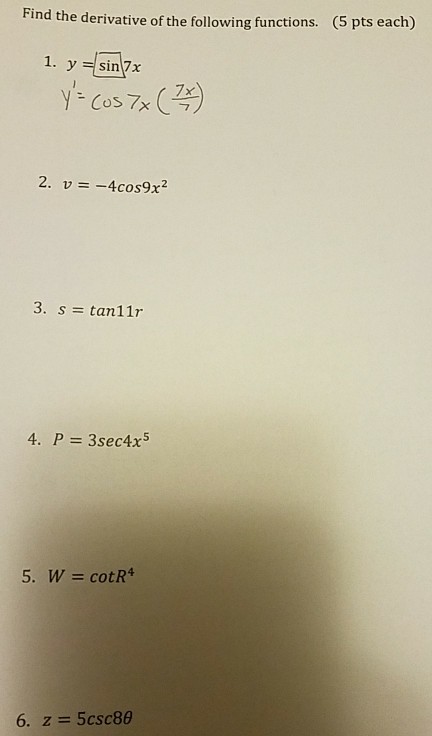 Solved Find the derivative of the following functions. Be | Chegg.com