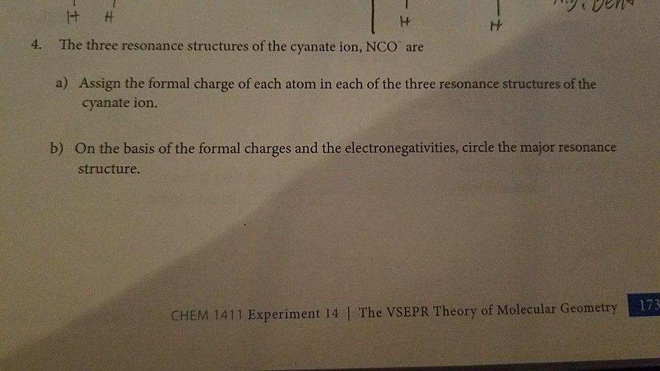 Solved 4. The three resonance structures of the cyanate ion, | Chegg.com