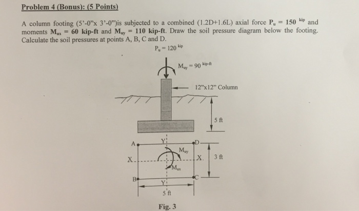 Solved A column footing (5'-0"times 3'-0")is subjected to a | Chegg.com