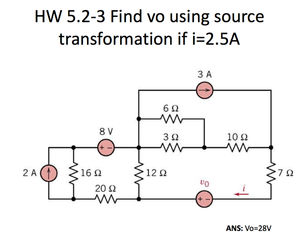 Solved Find vo using source transformation if i=2.5A | Chegg.com
