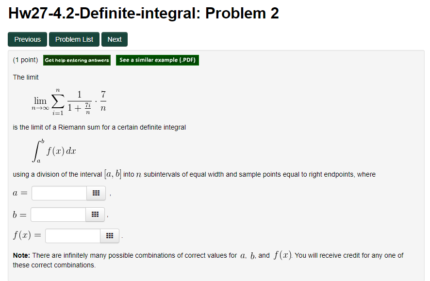 Solved Hw27-4.2-Definite-integral: Problem 2 Previous | Chegg.com
