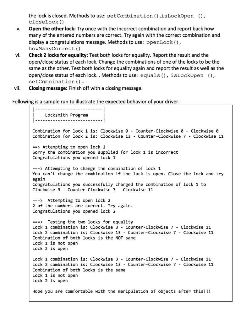 Solved Question 3 Defining a class "Combination locks found | Chegg.com
