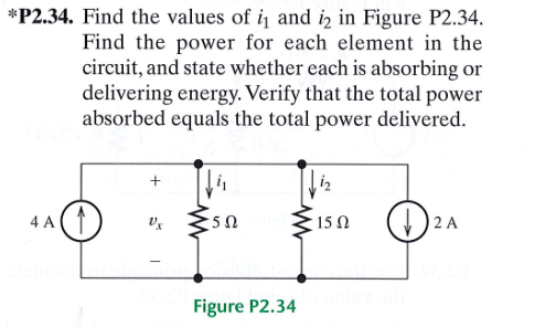 Solved *P2.34. Find the values of i and i2 in Figure P2.34. | Chegg.com