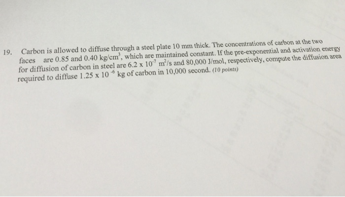Solved Carbon is allowed to diffuse through a steel plate 10 | Chegg.com