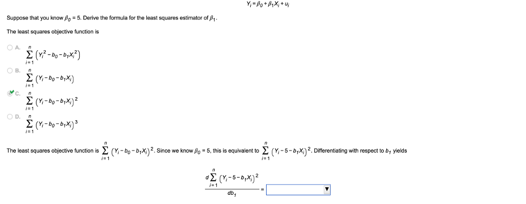 Solved Ye β0+ β.xtui Suppose that you know β0-5. Derive the | Chegg.com