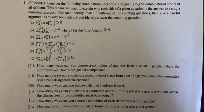 Solved Consider the following combinatorial identities. Our | Chegg.com