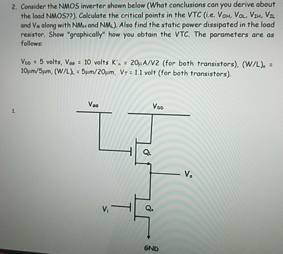 Solved 2. Consider the NMOS inverter shown below (What | Chegg.com