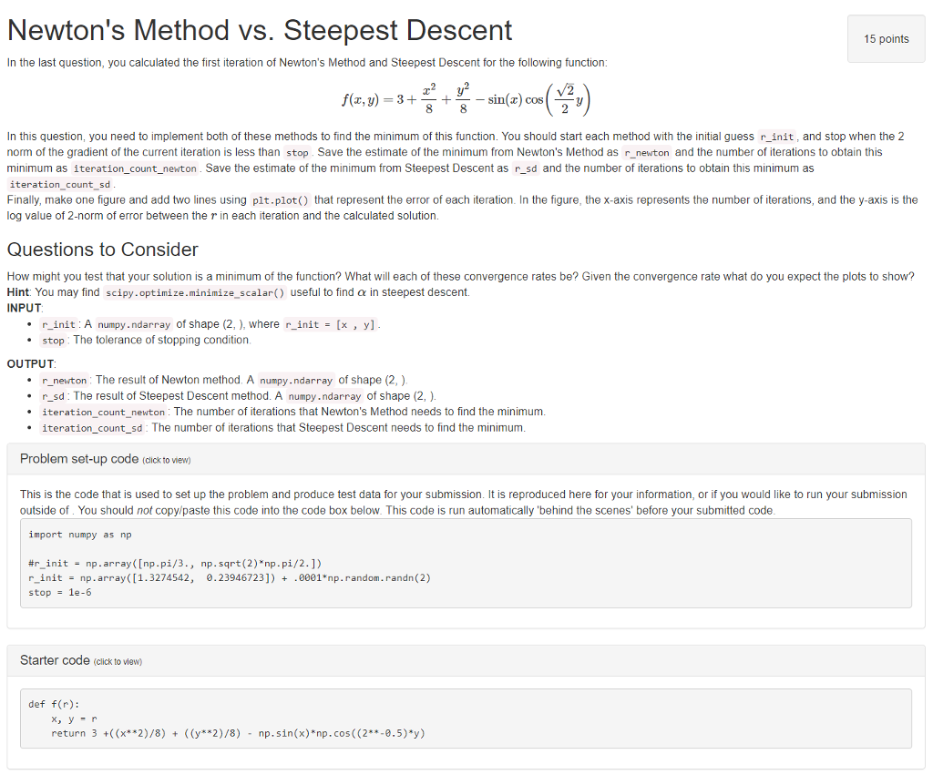 Newton's Method vs. Steepest Descent 15 points In the | Chegg.com