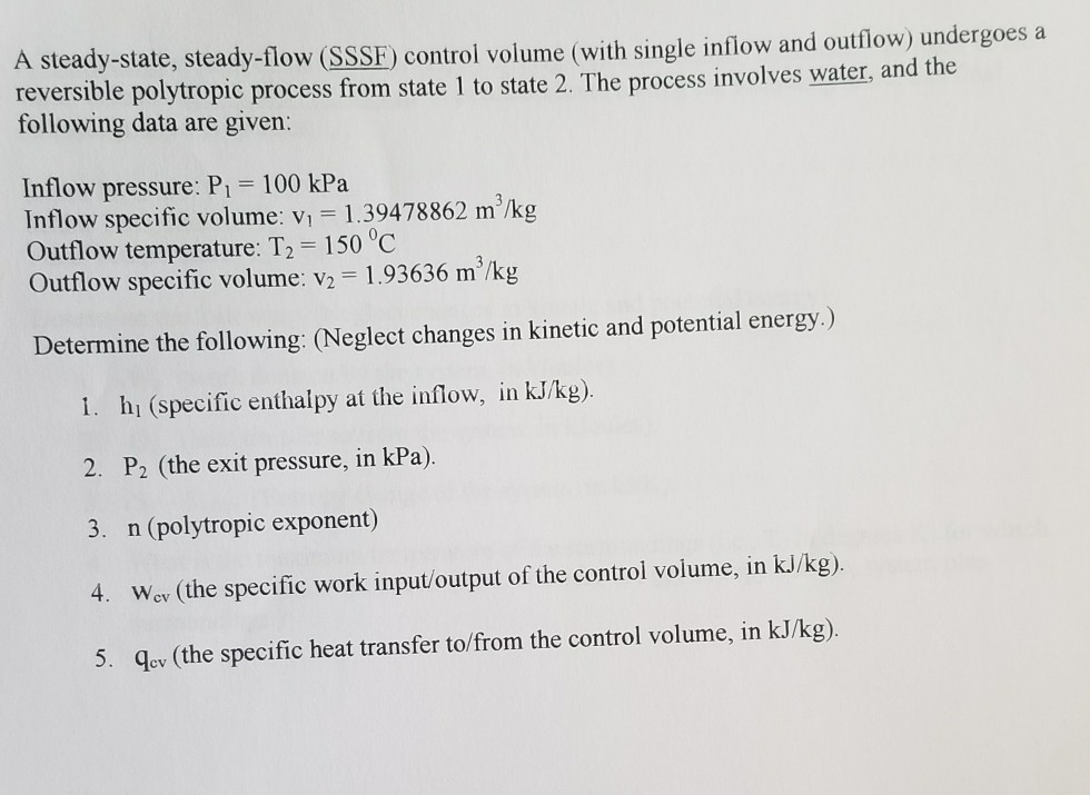 Solved A steady-state, steady-flow (SSSF) controi volume | Chegg.com
