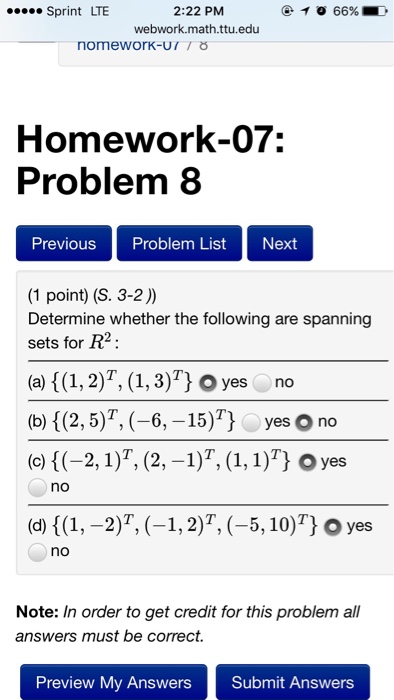 Solved Determine whether the following are spanning sets for | Chegg.com
