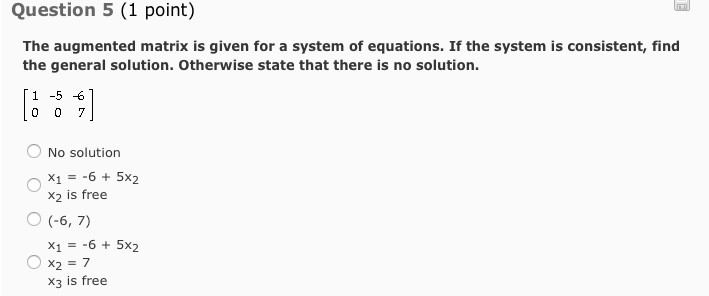 Solved The augmented matrix is given for a system of | Chegg.com