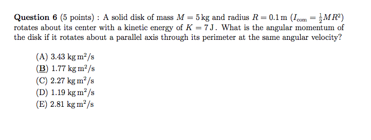 Solved A solid disk of mass M = 5 kg and radius R = 0.1 m | Chegg.com
