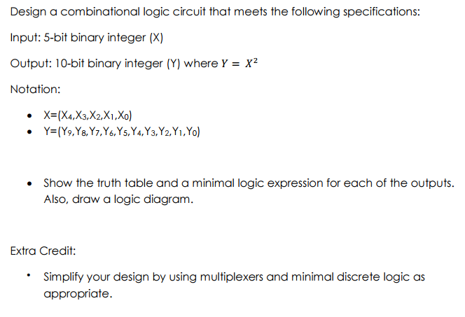 Design a combinational logic circuit that meets the | Chegg.com