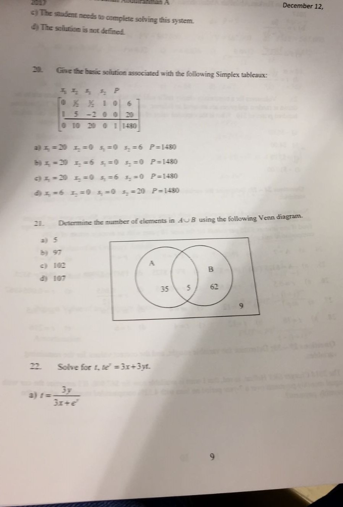 Solved December 12, c) The student meeds to complete solving | Chegg.com